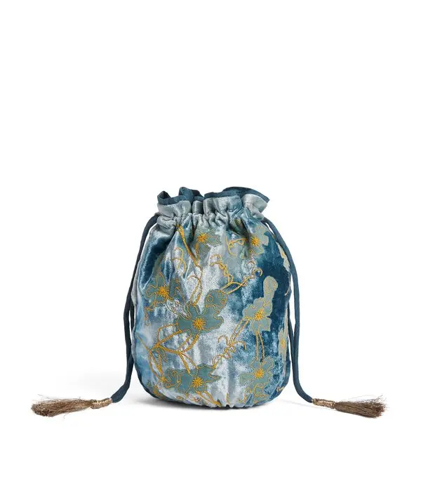 ANKE DRECHSEL Silk Velvet Embroidered Pouch - Blue