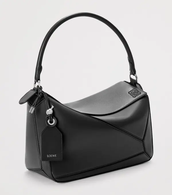 Loewe Medium Leather Featherlight Puzzle Top-handle Bag - Black