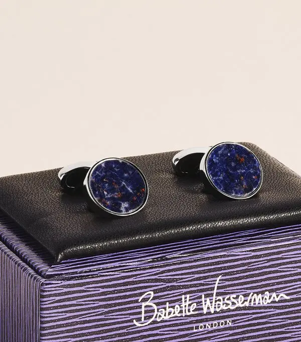 BABETTE WASSERMAN LONDON Rhodium-plated Sodalite Deco Cufflinks