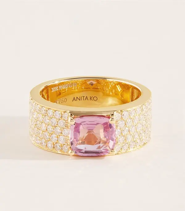 ANITA KO Yellow Diamond And Pink Sapphire Wide Band Ring - Gold