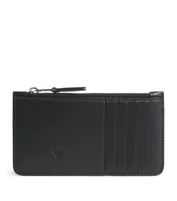 AMI Paris Leather Zipped Card Holder - Black