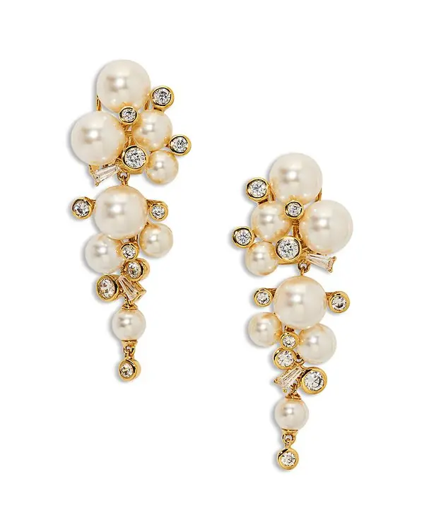 Nadri Cubic Zirconia & Imitation Pearl Under The Sea Cascade Cluster Drop Earrings - Gold