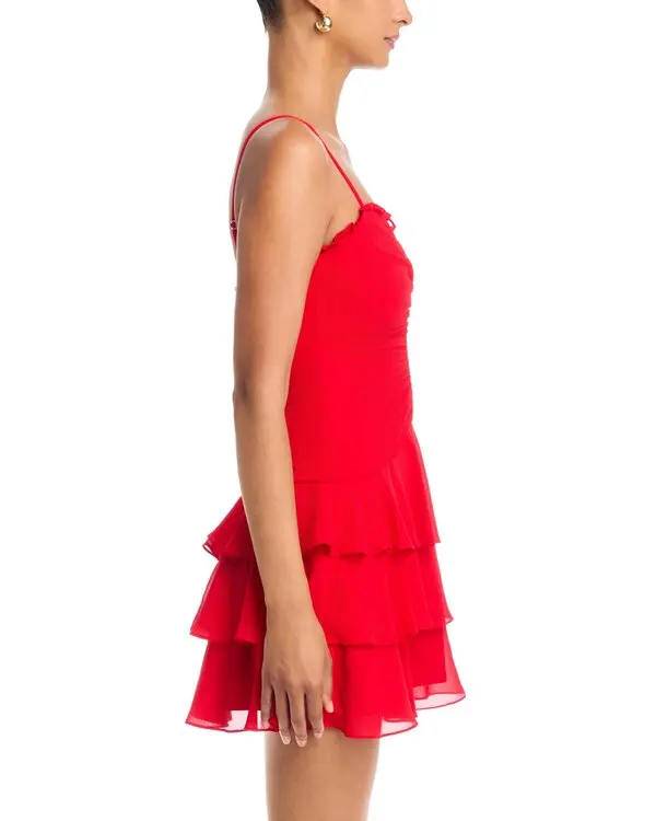 Aqua Pebble Chiffon Ruffle Mini Dress - Modern Red