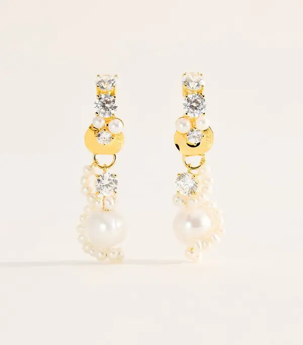 Completedworks Cubic Zirconia-freshwater Pearl Adjustable Drop Earrings - Gold