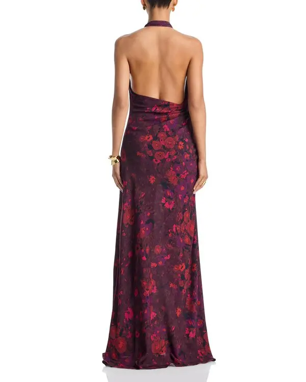 A.L.C. Scarlett Printed Halter Gown - Deep Mulberry