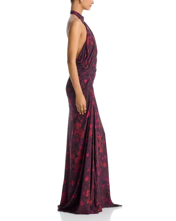 A.L.C. Scarlett Printed Halter Gown - Deep Mulberry