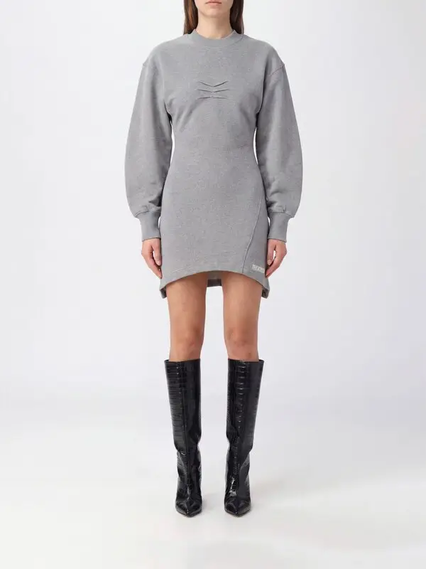 Attico Asymmetrical Mini Sweatshirt Dress In Cotton