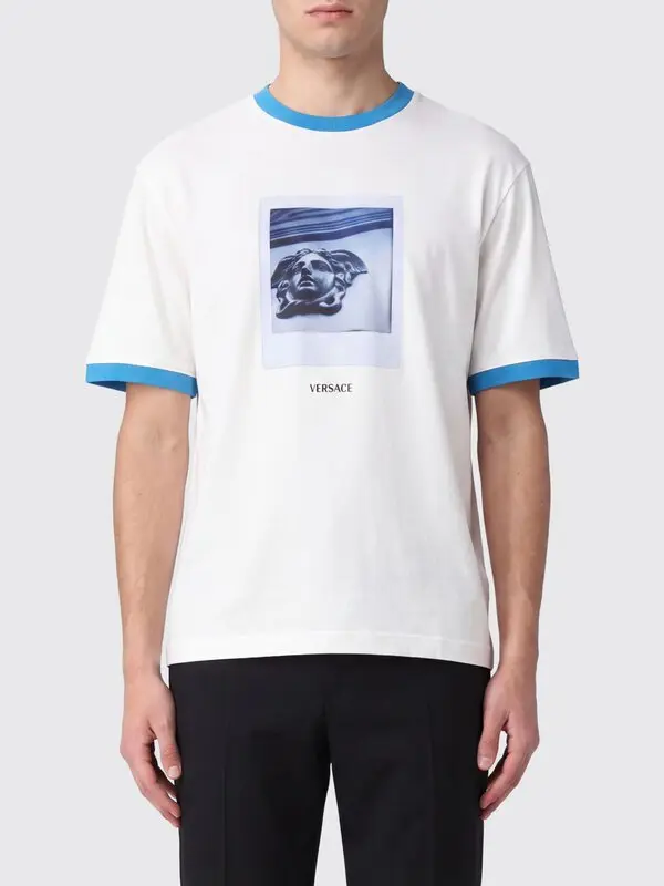 Versace Cotton T-shirt With Graphic Print And Back Logo - White