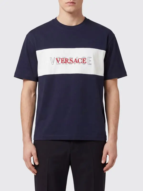 Versace Crewneck Cotton T-shirt With Contrasting Logo