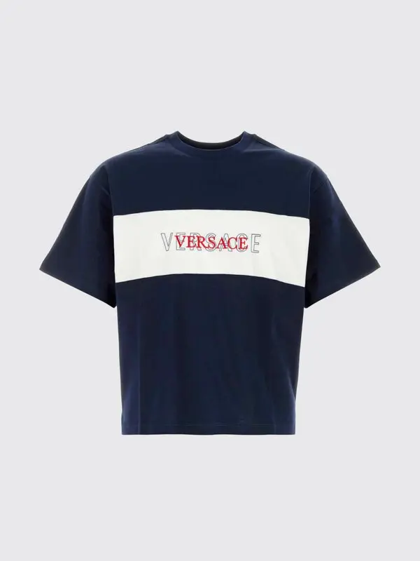 Versace Crewneck Cotton T-shirt With Contrasting Logo