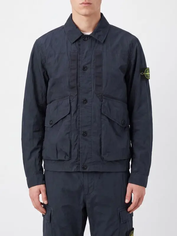 Stone Island Water-repellent Nylon Shirt Jacket With Compass Logo