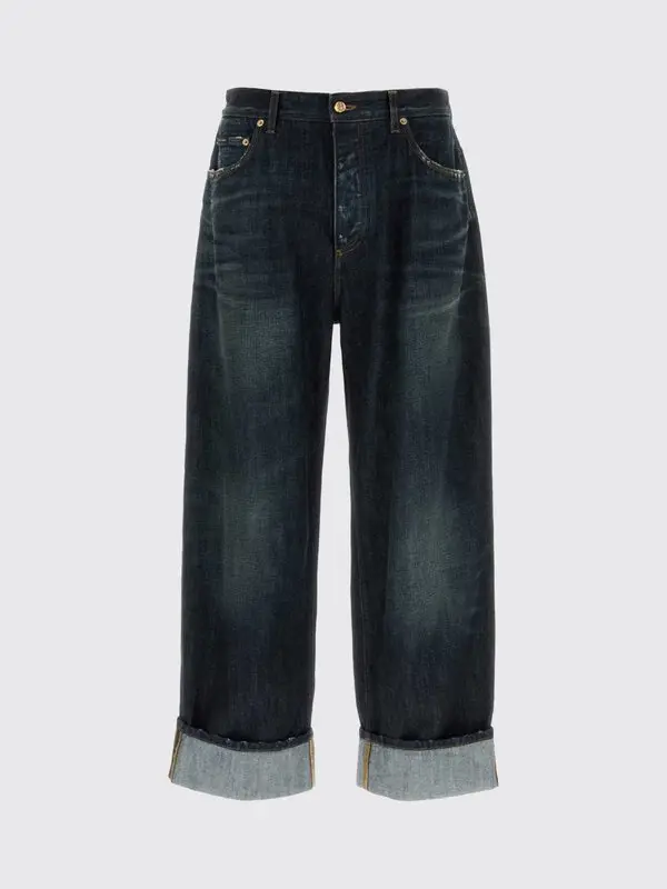 Dolce & Gabbana Wide-leg Cotton Denim Jeans With Cuffs And Logo