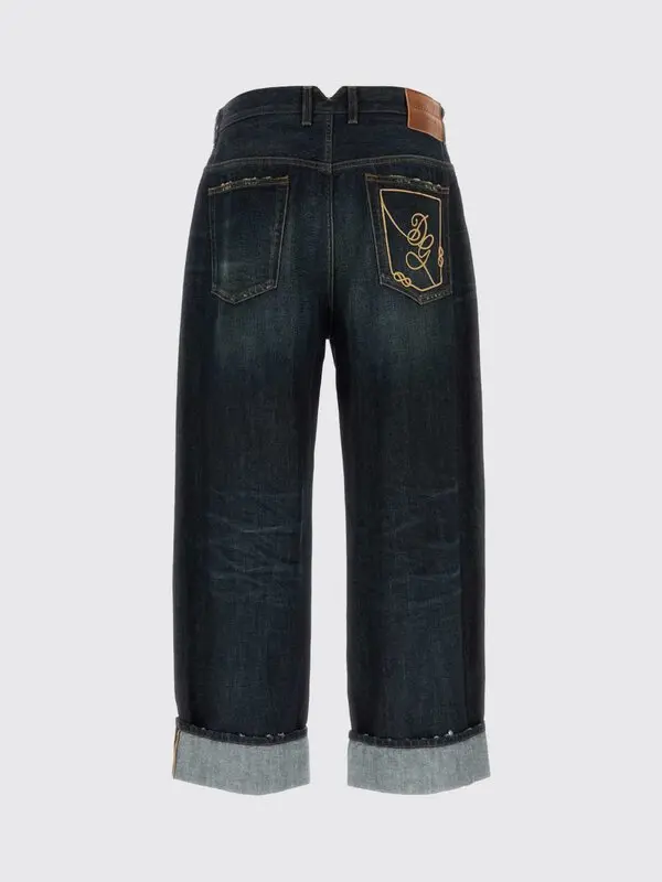 Dolce & Gabbana Wide-leg Cotton Denim Jeans With Cuffs And Logo