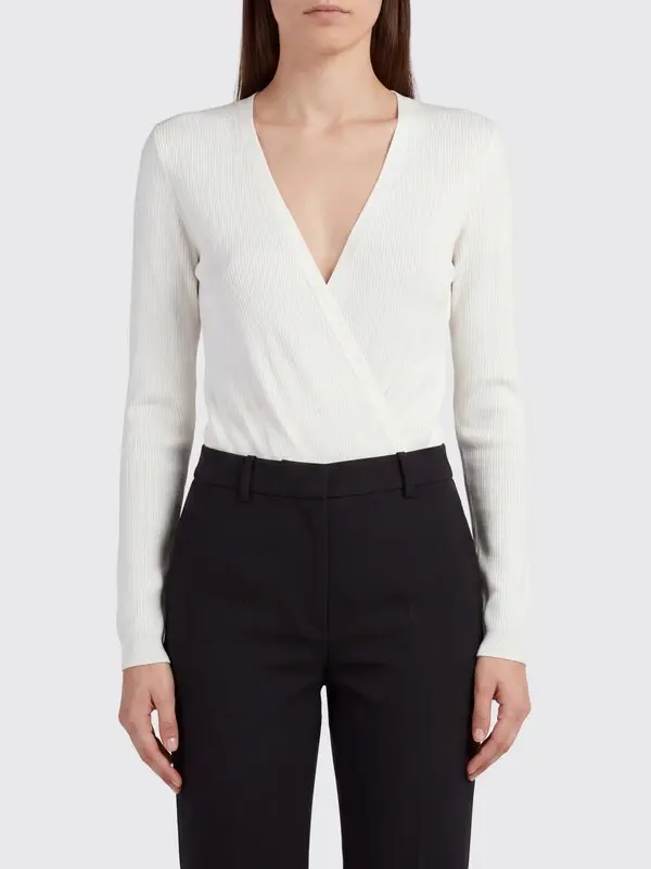 Elisabetta Franchi Ribbed V-neck Bodysuit - White