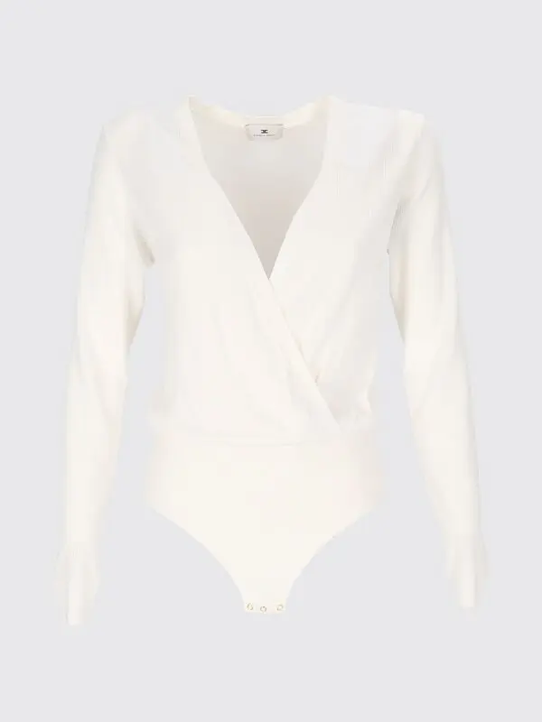Elisabetta Franchi Ribbed V-neck Bodysuit - White