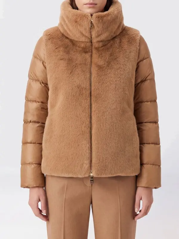 Herno Quilted Technical Fabric Short Down Jacket With High Neck And Zip - Sand