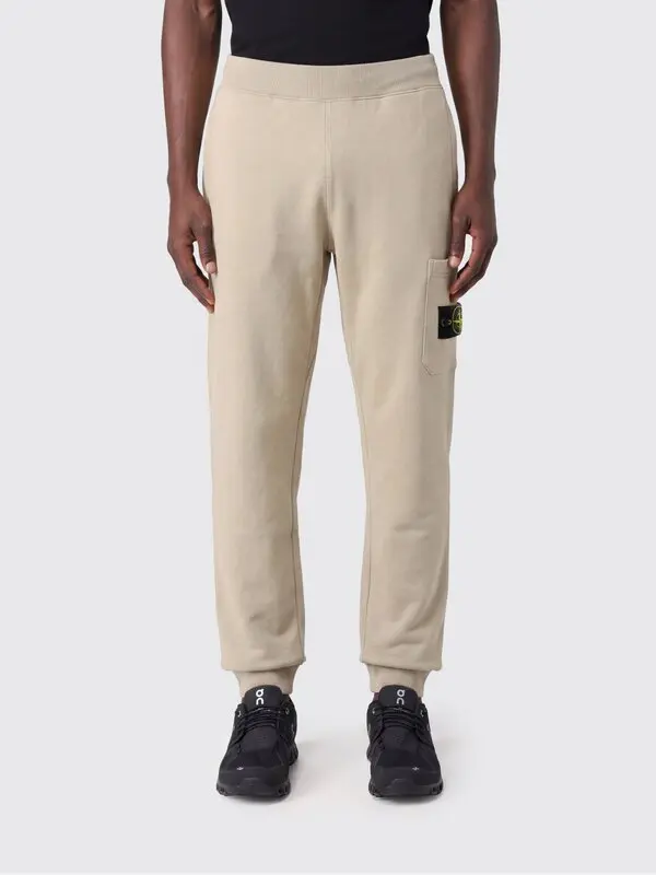 Stone Island Wool Jogging Trousers With Compass Logo - Sand