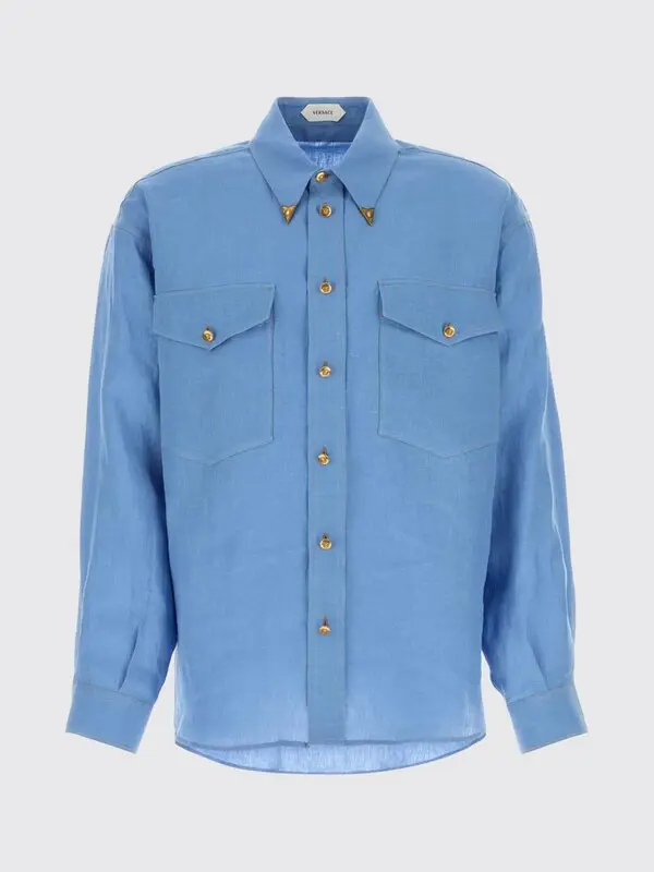 Versace Linen Shirt With French Collar And Patch Pockets