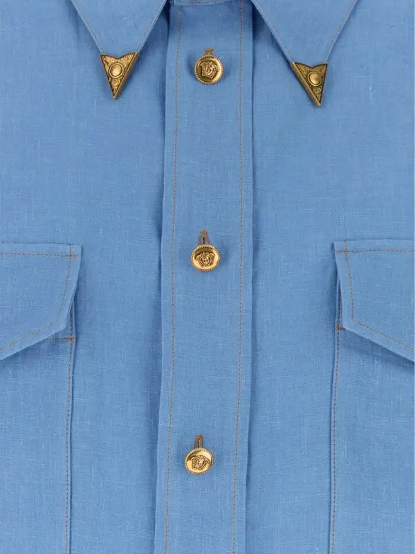 Versace Linen Shirt With French Collar And Patch Pockets
