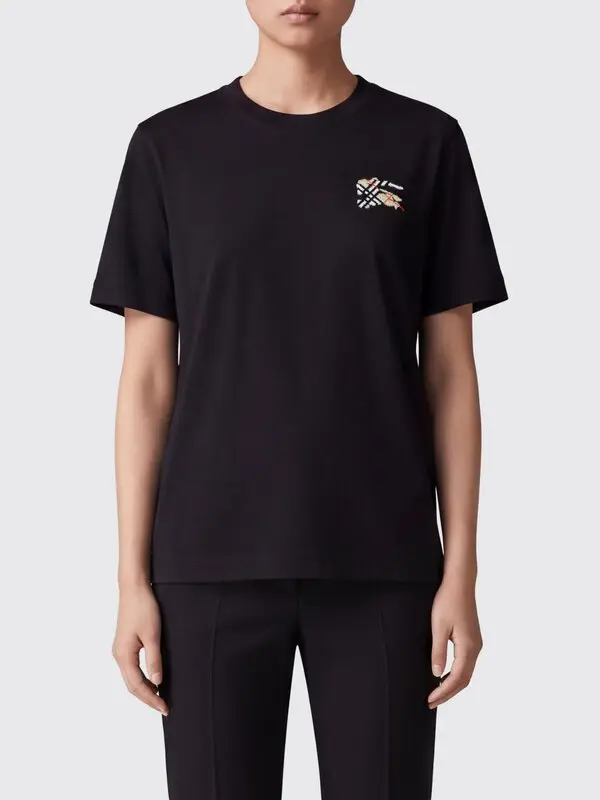 Burberry Cotton T-shirt With Embroidered Equestrian Knight Detail - Black