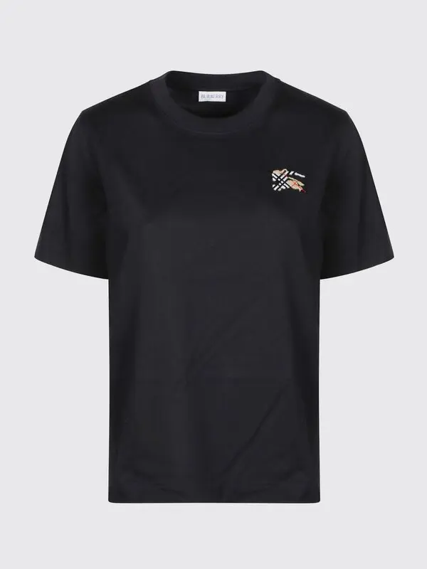 Burberry Cotton T-shirt With Embroidered Equestrian Knight Detail - Black