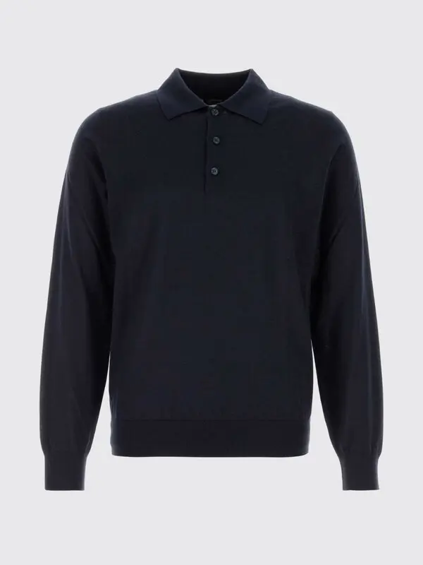 Brioni Long-sleeved Polo Shirt In Cashmere And Silk - Blue