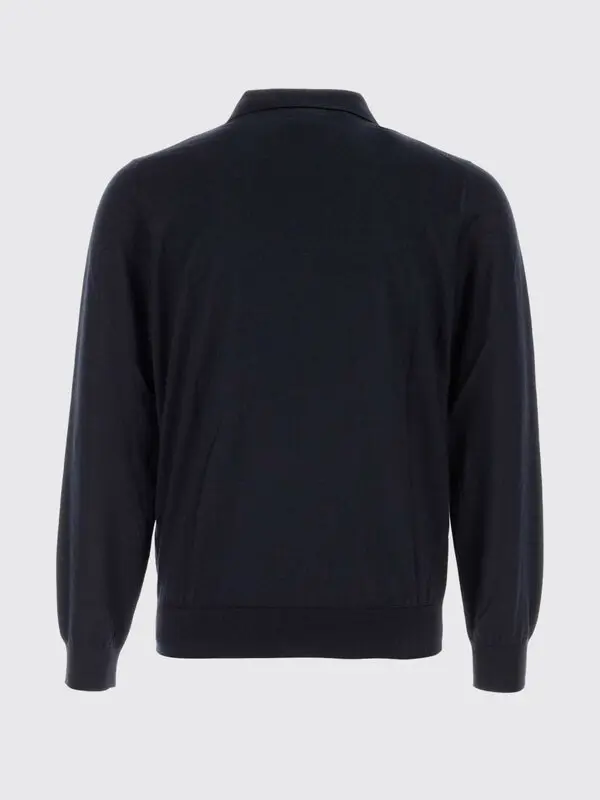Brioni Long-sleeved Polo Shirt In Cashmere And Silk - Blue