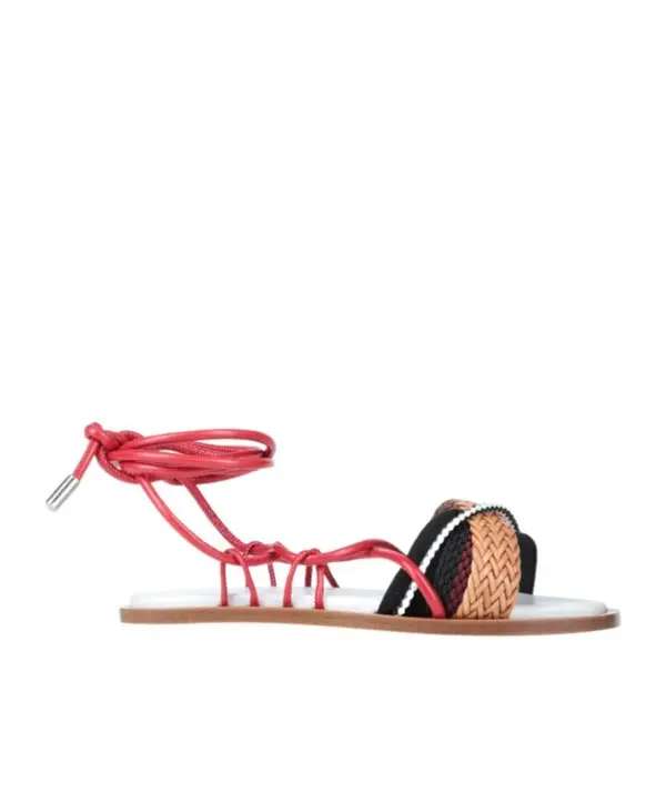 Sportmax Multicolor Woven Leather Sandals - Red