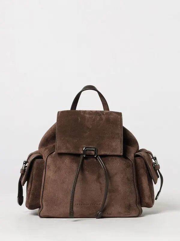 Brunello Cucinelli Small Suede Backpack With Monili Appliqu - Brown