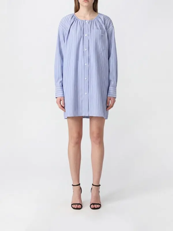 Alexander Wang Striped Cotton Poplin Mini Shirt Dress - Blue