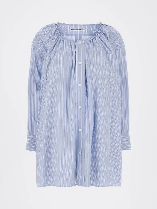 Alexander Wang Striped Cotton Poplin Mini Shirt Dress - Blue