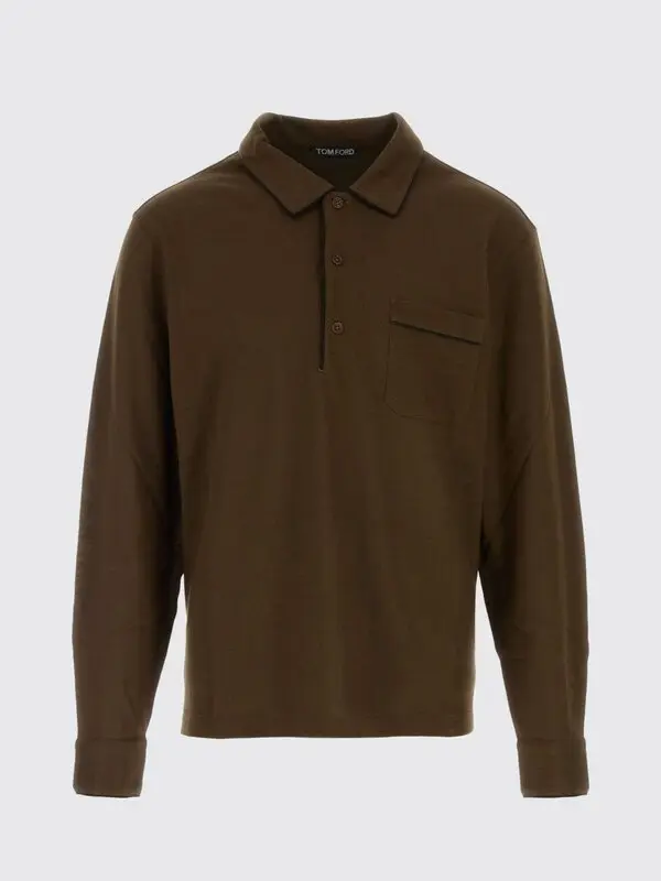 TOM FORD Silk And Cotton Long-sleeved Polo Shirt With Patch Pocket