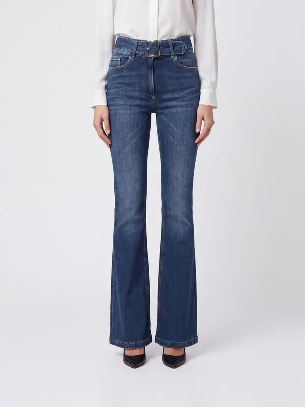 Elisabetta Franchi High-waisted Skinny Flare Jeans In Cotton Denim - Blue