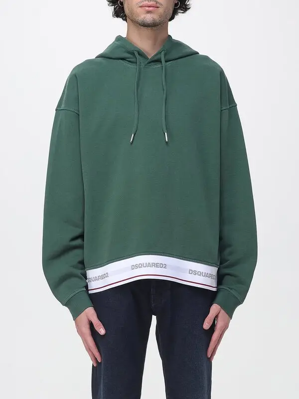 Dsquared2 Relaxed Fit Jacquard Logo Cotton Hoodie - Green