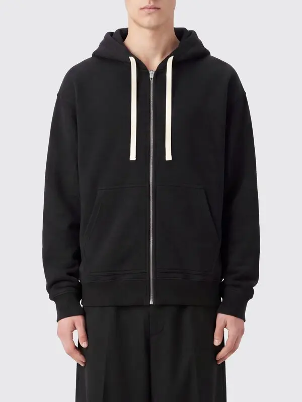 JIL SANDER Two-tone Pure Cotton Zip-up Hoodie - Black