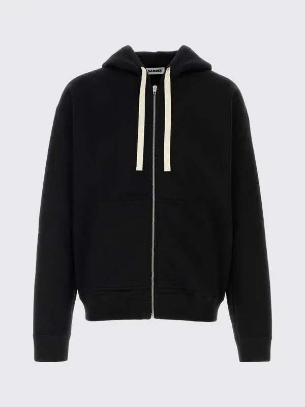 JIL SANDER Two-tone Pure Cotton Zip-up Hoodie - Black