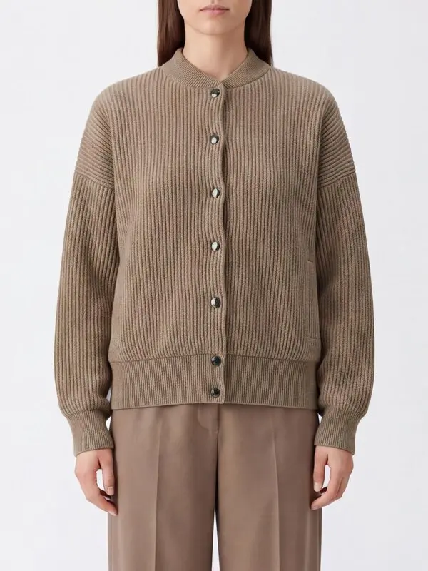 Brunello Cucinelli Pure Cashmere Bomber Collar Cardigan - Brown