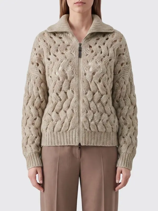 Brunello Cucinelli Zip-up Knit Sweater - Beige