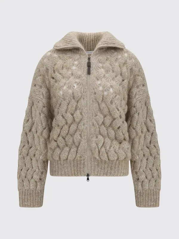 Brunello Cucinelli Zip-up Knit Sweater - Beige