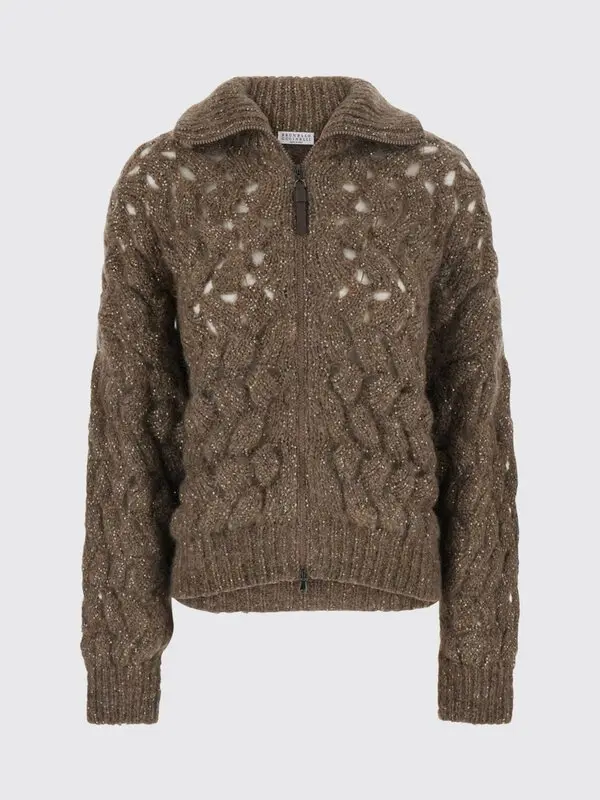 Brunello Cucinelli Open-knit Mohair Wool Zip Cardigan With Sailor Collar