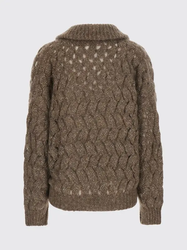 Brunello Cucinelli Open-knit Mohair Wool Zip Cardigan With Sailor Collar