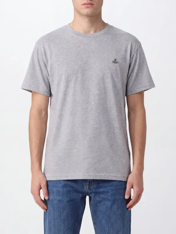 VIVIENNE WESTWOOD Cotton T-shirt With Contrast Embroidered Orb Logo On The Chest - Grey