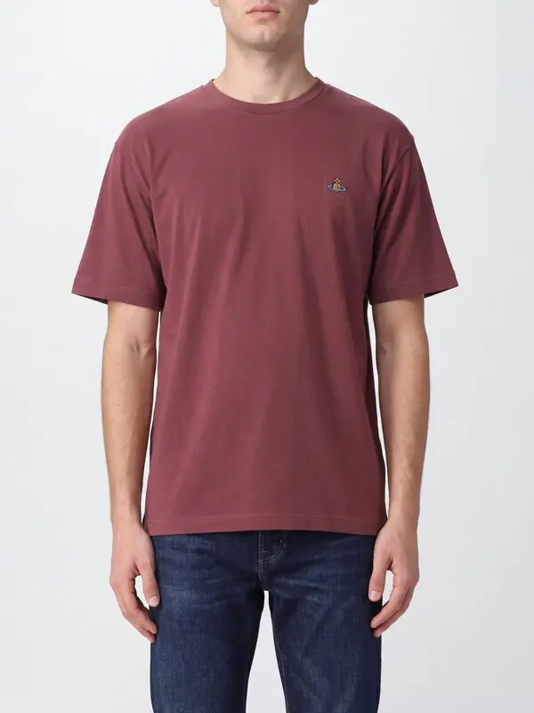 VIVIENNE WESTWOOD Cotton T-shirt With Contrast Embroidered Orb Logo On The Chest - Red