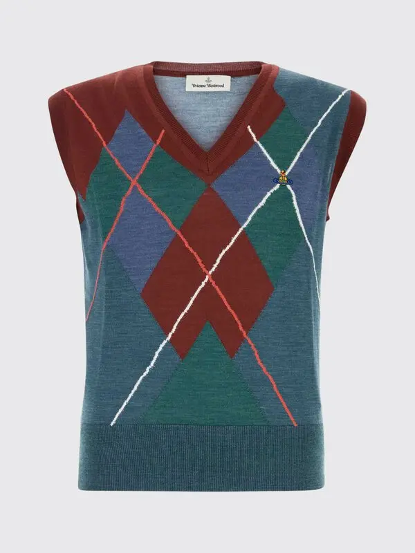 VIVIENNE WESTWOOD Argyle Wool-blend Knitted Vest With Embroidered Orb Logo