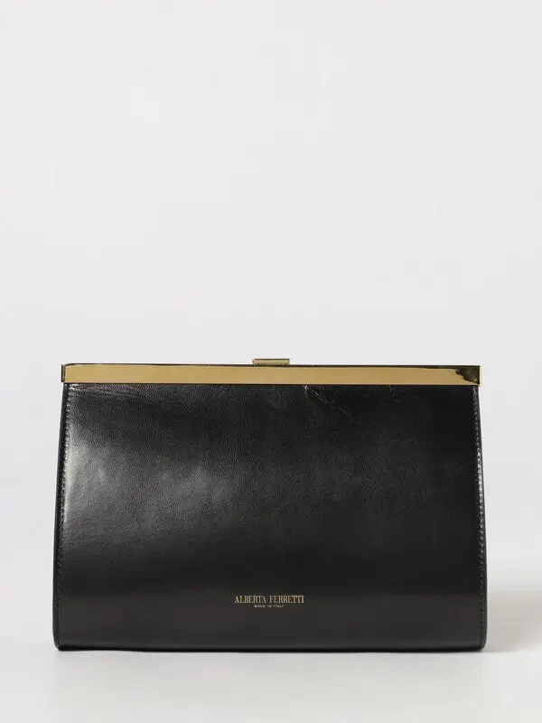 Alberta Ferretti Smooth Leather Clutch With Metallic Trim