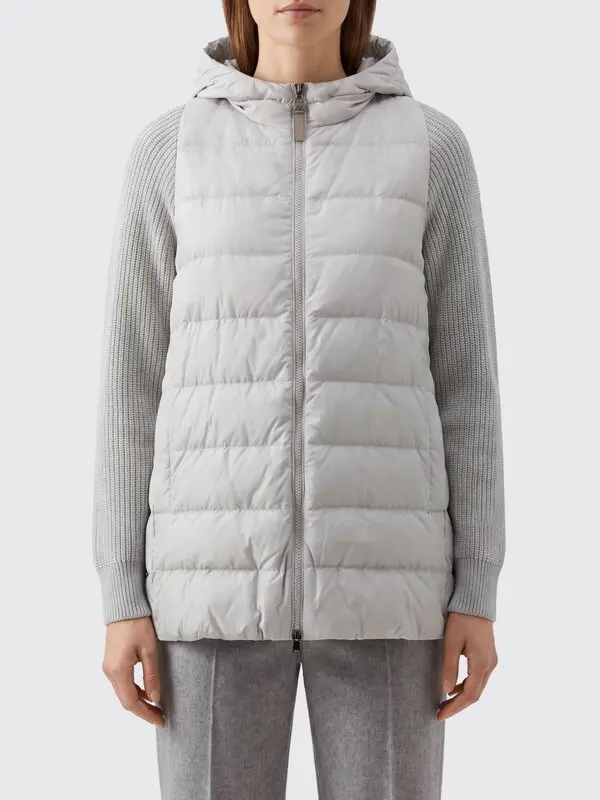 Brunello Cucinelli Short Quilted Nylon Hooded Puffer Jacket With Zip Closure - Grey 1