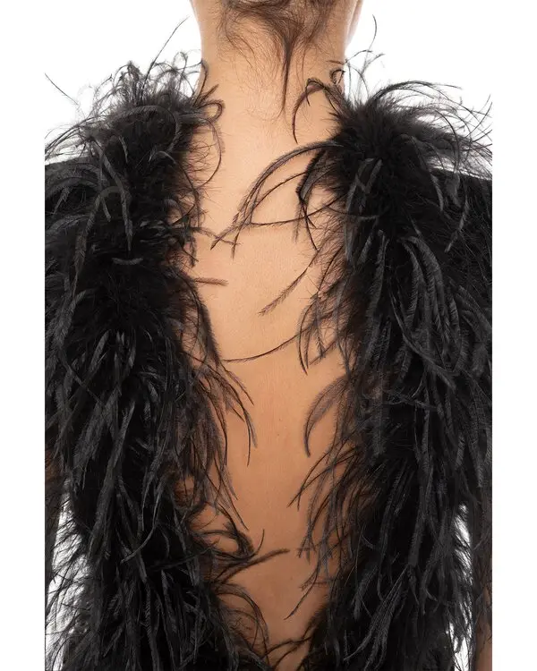 DES_PHEMMES Feather Trim Lace Cocktail Dress