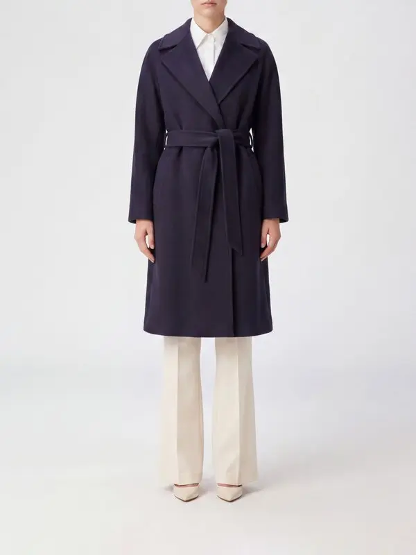 Max Mara Belted Virgin Wool Robe Coat With Dropped Shoulders - Blue