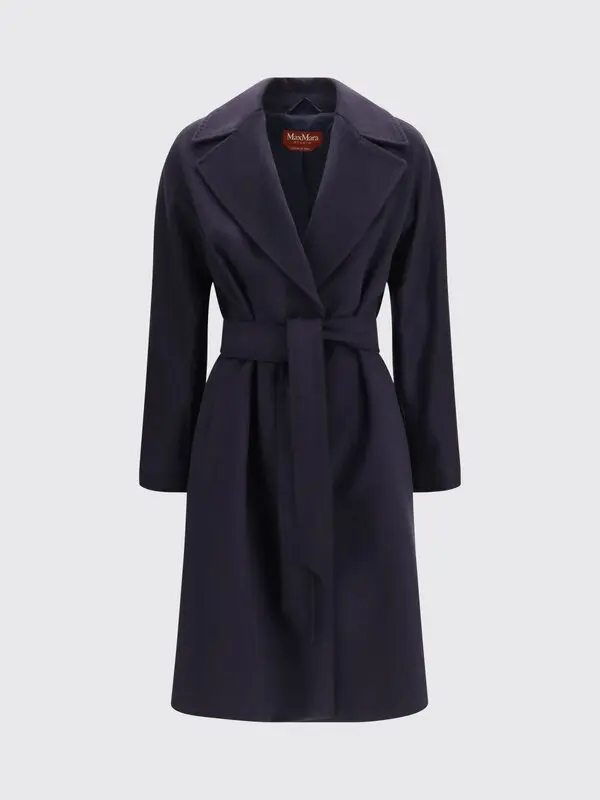 Max Mara Belted Virgin Wool Robe Coat With Dropped Shoulders - Blue