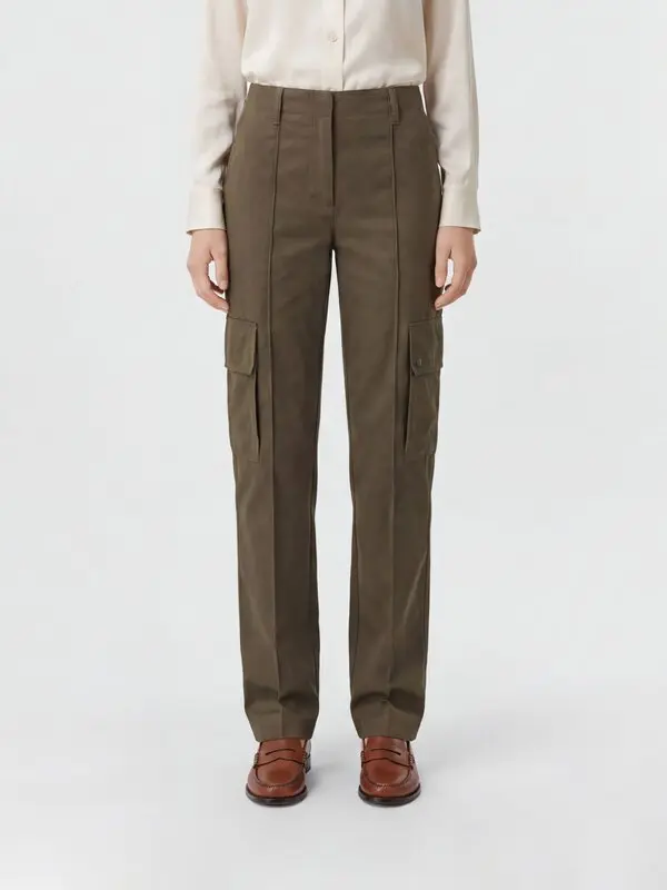 Burberry High-waisted Slim Fit Cotton-blend Cargo Trousers - Green